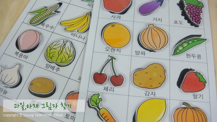 엄마표 교구 과일야채 그림자찾기 21개월 야채과일인지 탐구적태도 기르기 네이버 블로그