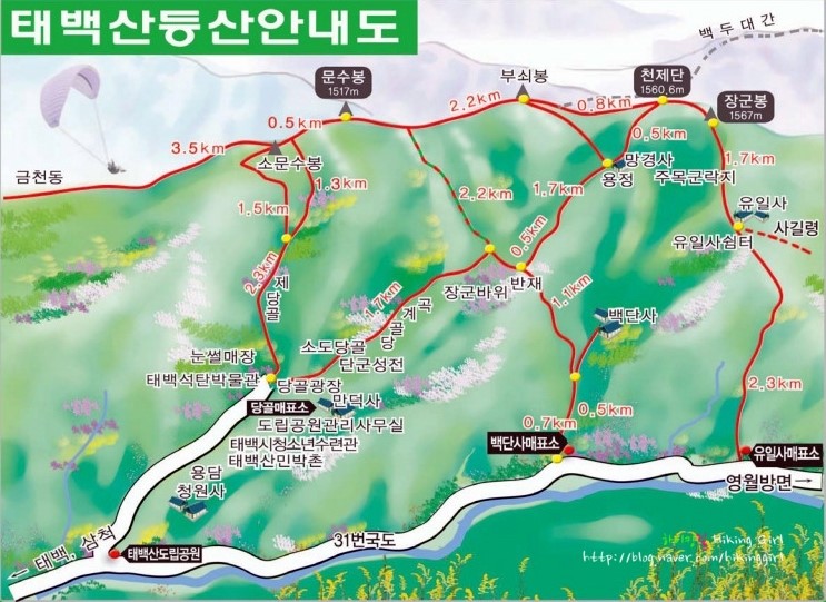 태백산 등산코스 안내지도소요시간 유일사코스당골코스백단사코스 네이버 블로그