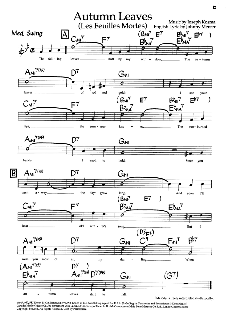 [재즈피아노 악보] Autumn Leaves 악보 : 네이버 블로그