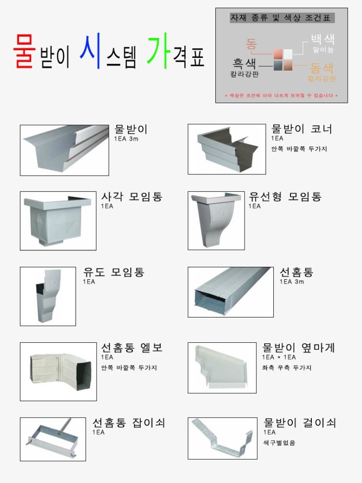 물받이 시스템 자재 종류를 소개합니다 동 칼라강판 알미늄 천안지붕시공 선두기업 네이버 블로그