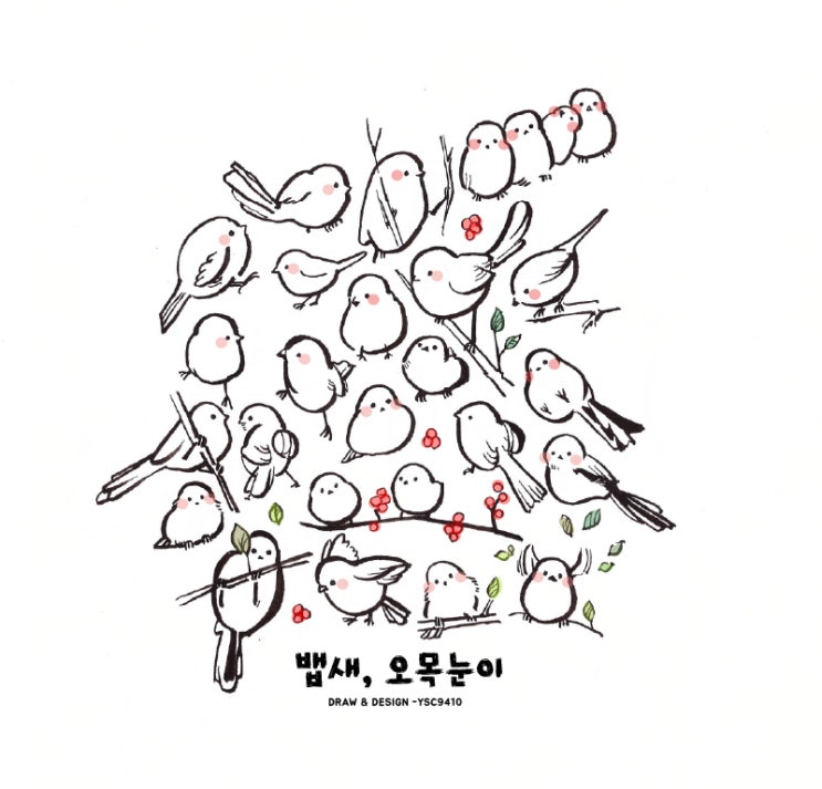 뱁새 오목눈이 색칠용 일러스트 손그림 스티커 네이버 블로그