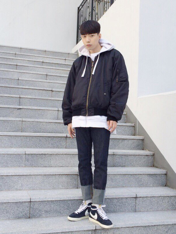 20160310 남자데일리룩항공점퍼코디남자봄코디생지팬츠추천챔피온나이키ma 1스쟁이스쟁이패션블로그후기