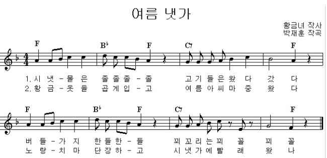 여름 냇가 동요 악보 ♬가사판 네이버 블로그