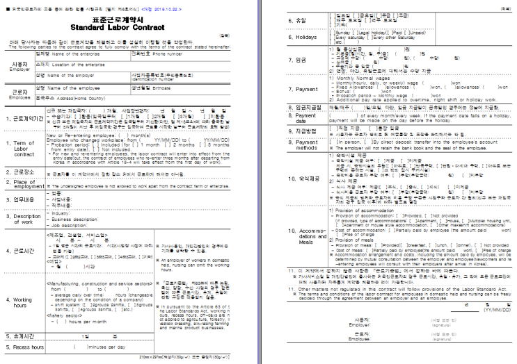 외국인 고용허가제 고용허가서 표준근로계약서 취업기간 연장 재입국 취업 체류자격 비전문취업 E 9 방문취업 H 2