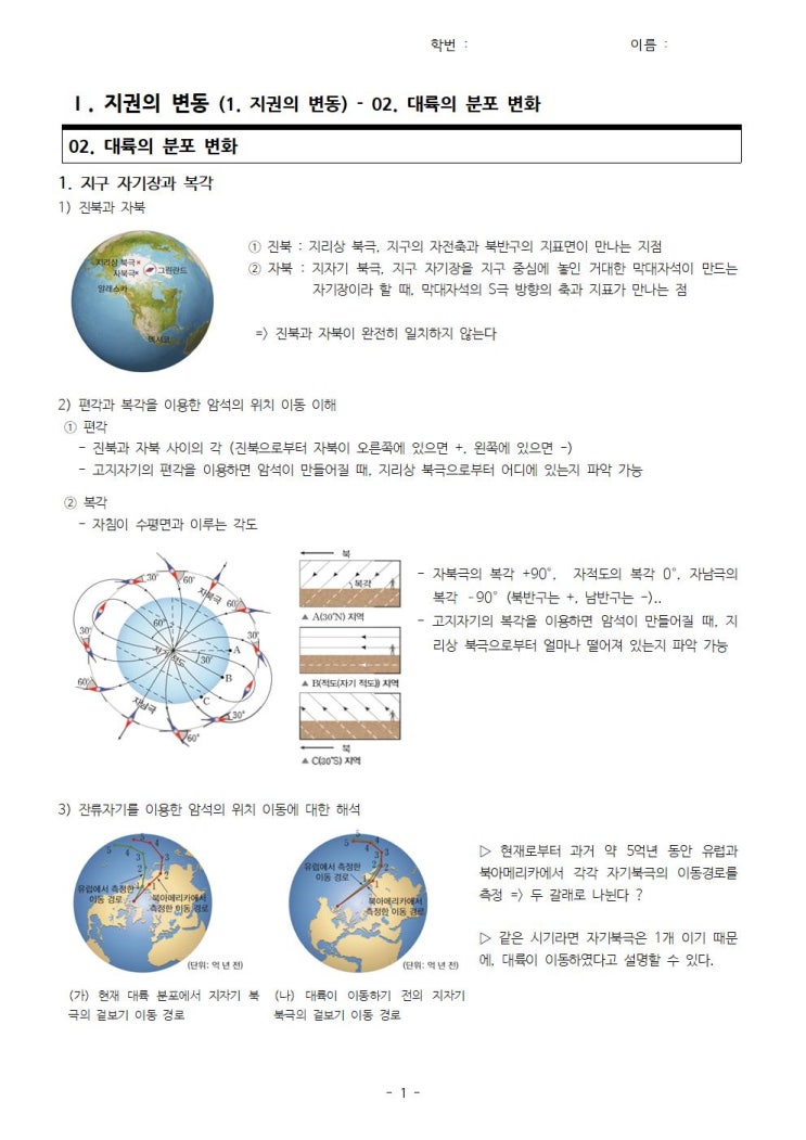 진주여고 2015 개정 지구과학 1 수업 편각과 복각 이해하기 수업 네이버 블로그